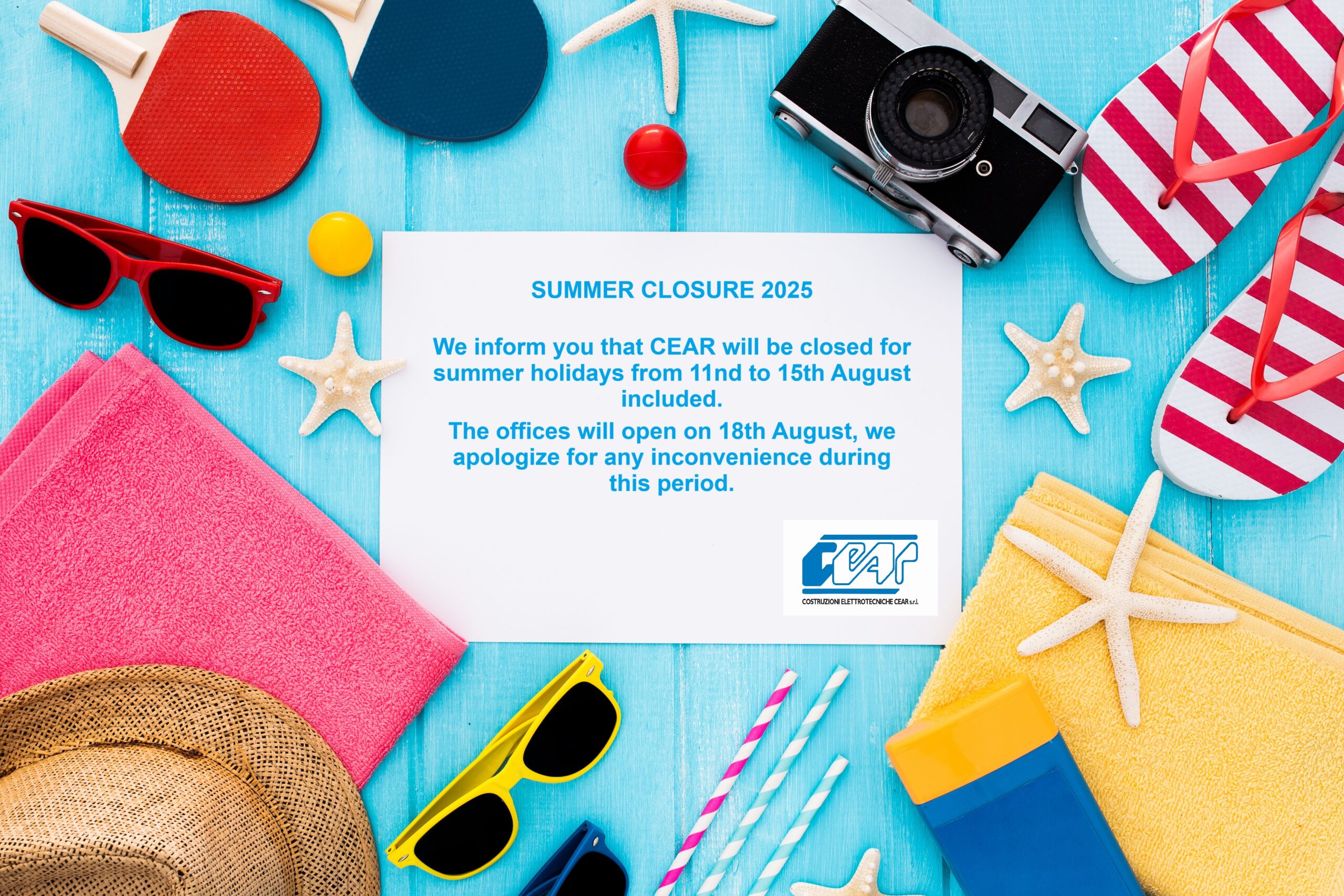 Summer closure 2025 - Costruzioni Elettrotecniche CEAR s.r.l.